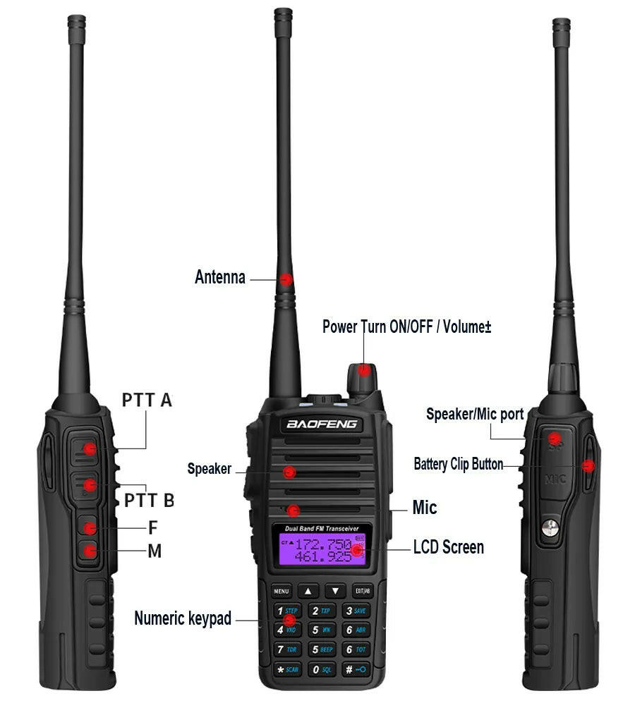 Real 8W Portable FM Radio Walkie Talkie Baofeng UV-82 Dual PTT Two-way Vhf Uhf Amateur Radios ...