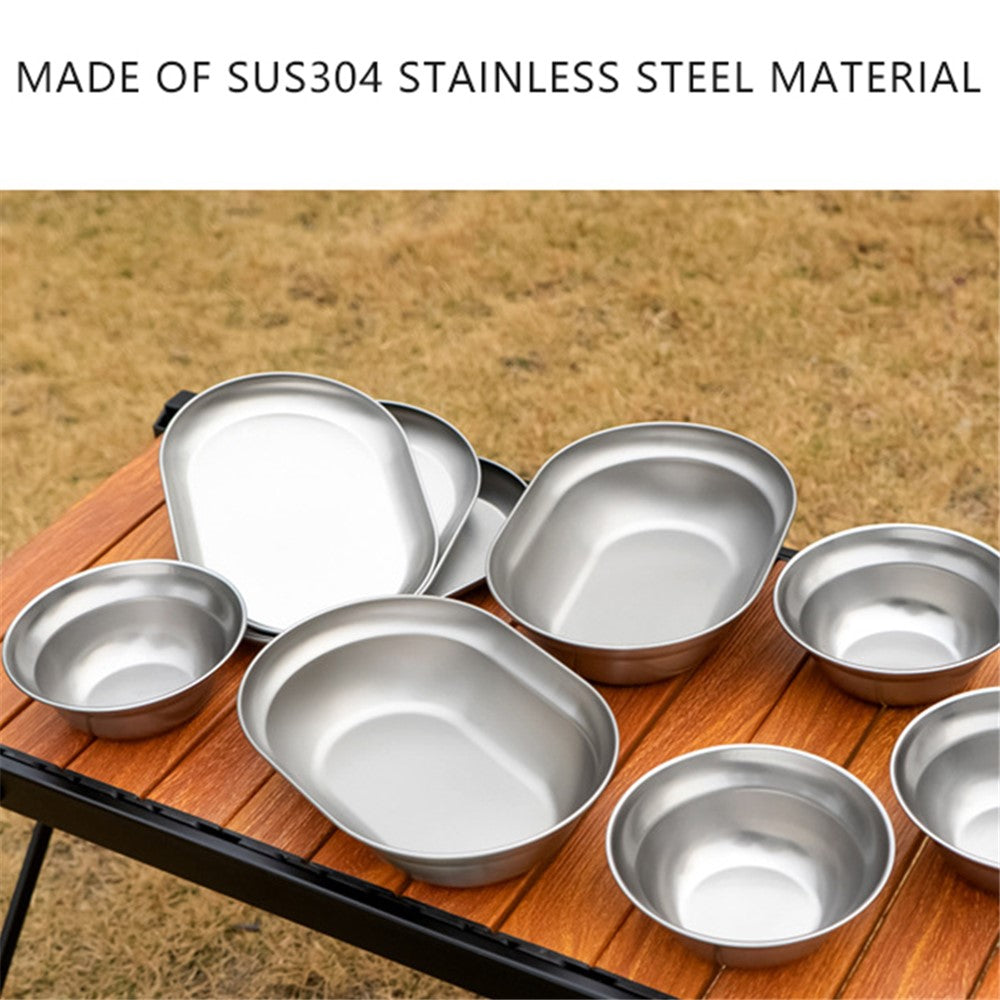 CLS 6Pcs Outdoor Camping Bowl Plate 304 Stainless Steel Dinnerware Set