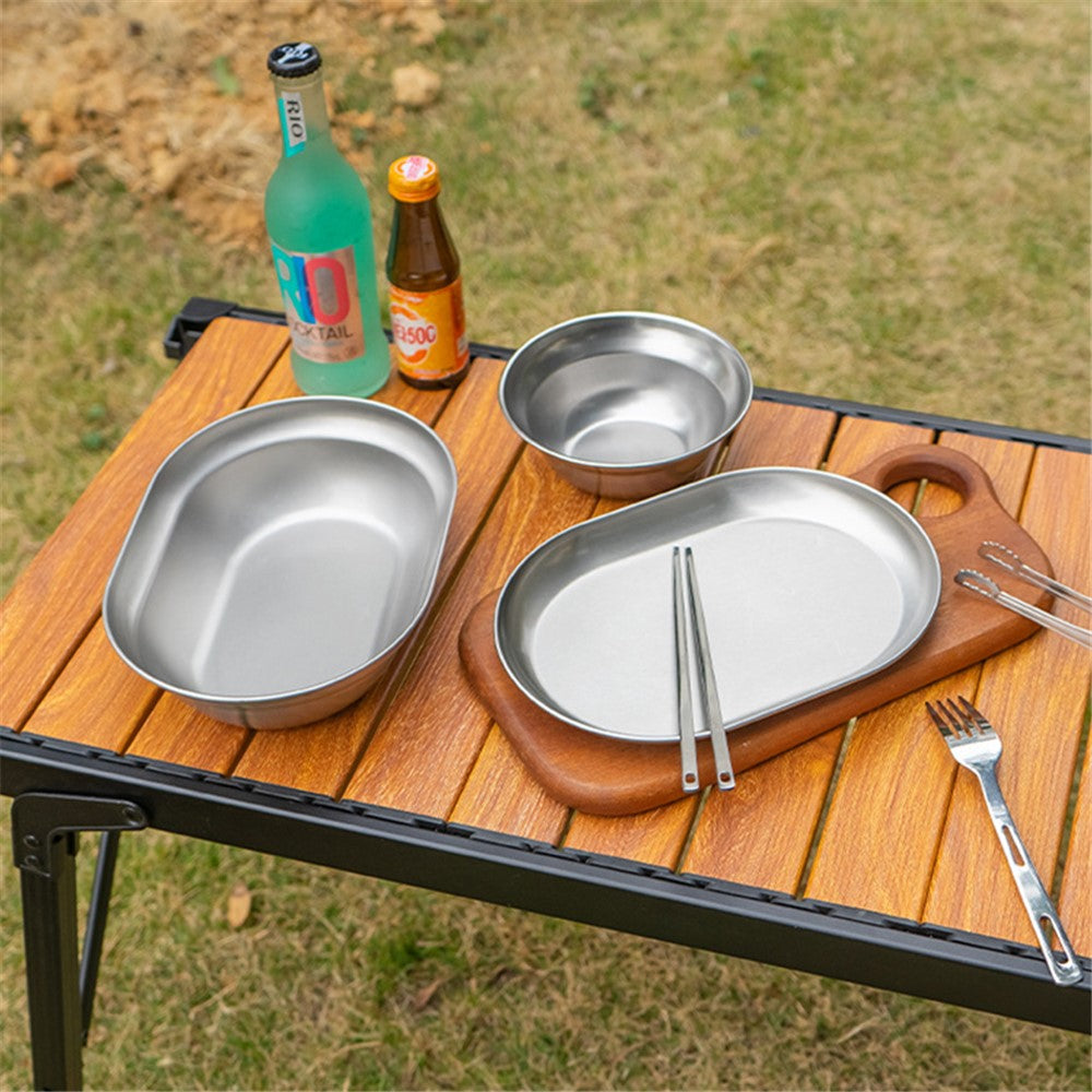 CLS 6Pcs Outdoor Camping Bowl Plate 304 Stainless Steel Dinnerware Set