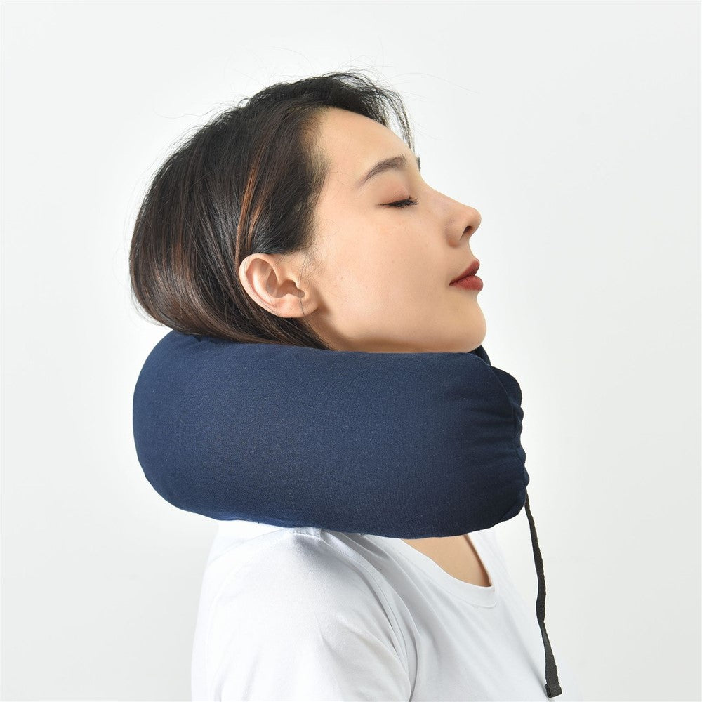 Travel Pillow Cotton U-Shape Head Rest Neck Pillow with Hood for Airpl