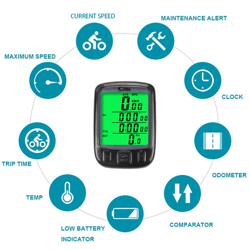SUNDING Bike Computer Waterproof Wired Cycling Odometer and Speedomete