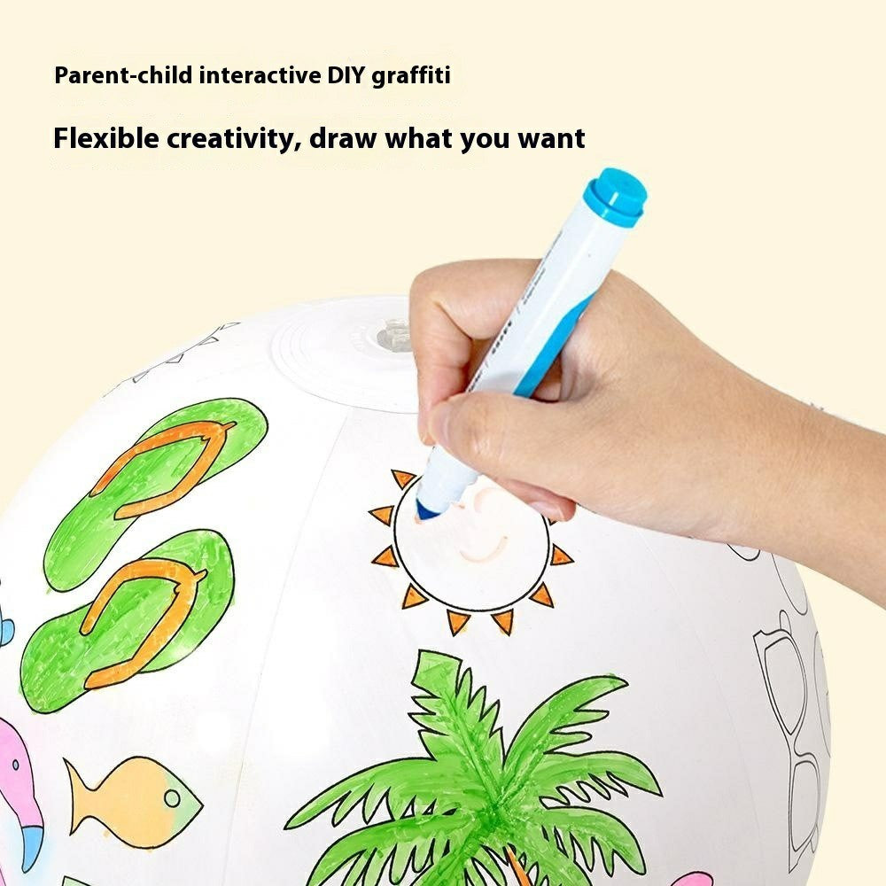 30cm Diameter Creative DIY Inflatable Beach Ball with 4 Markers Doodle