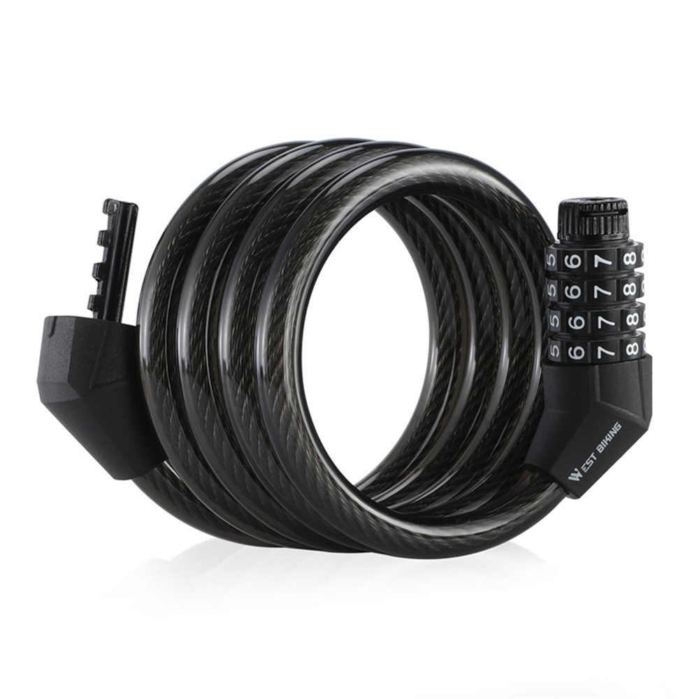 WEST BIKING YP0705106 Bicycle Steel Cable Security Lock 4 Digit Passwo
