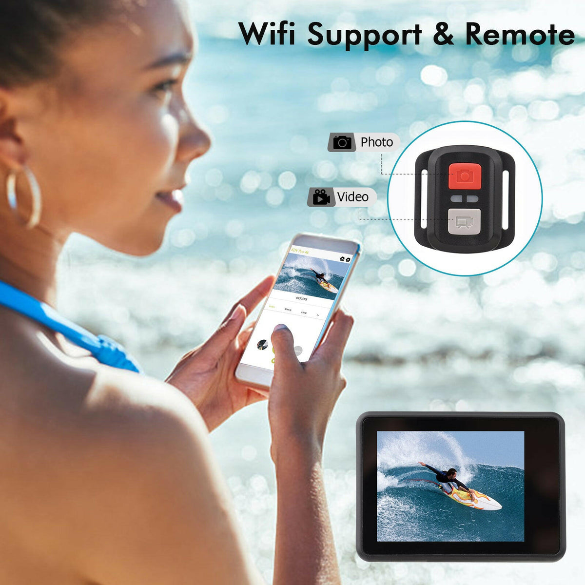 4K60FPS Ultra High Definition WiFi Action Camera Dual Screen 170° Wide