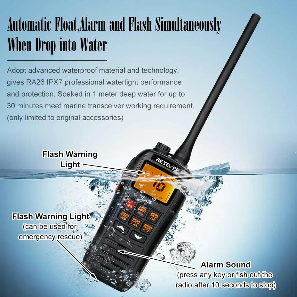 Retevis RA26 Portable VHF Marine Radio Floating Walkie Talkie Waterpro