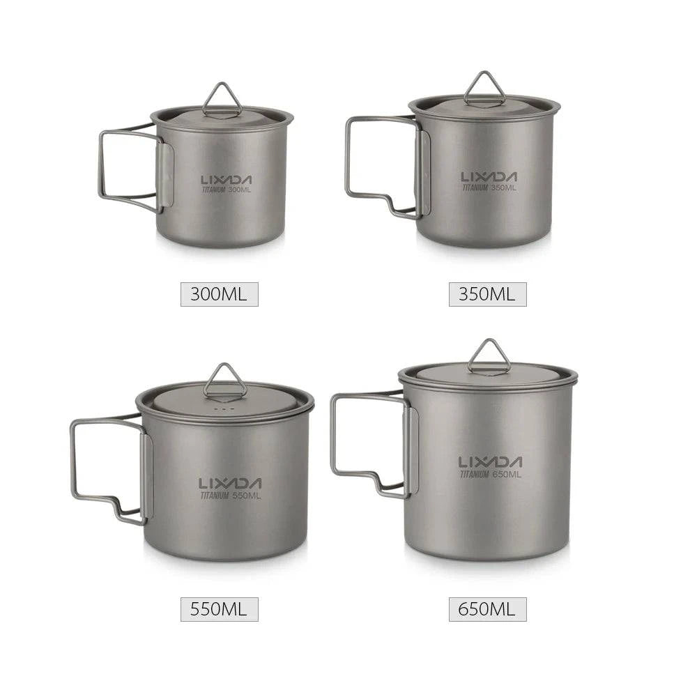 Lixada Titanium Mug Cup Pot + Folding Spoon 300/350/550/650ml Outdoor