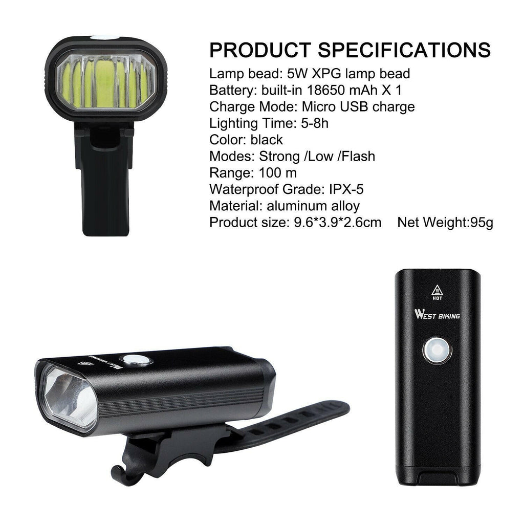Bicycle Light LED USB Rechargeable Bike Front Lamp 3 Modes Headlamp Sa