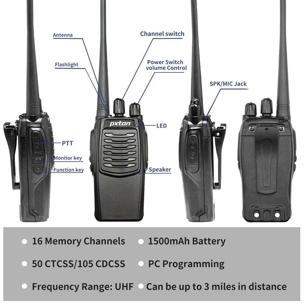 Pxton S1 Walkie Talkies for Adults Long Range,5W UHF Handheld Recharge