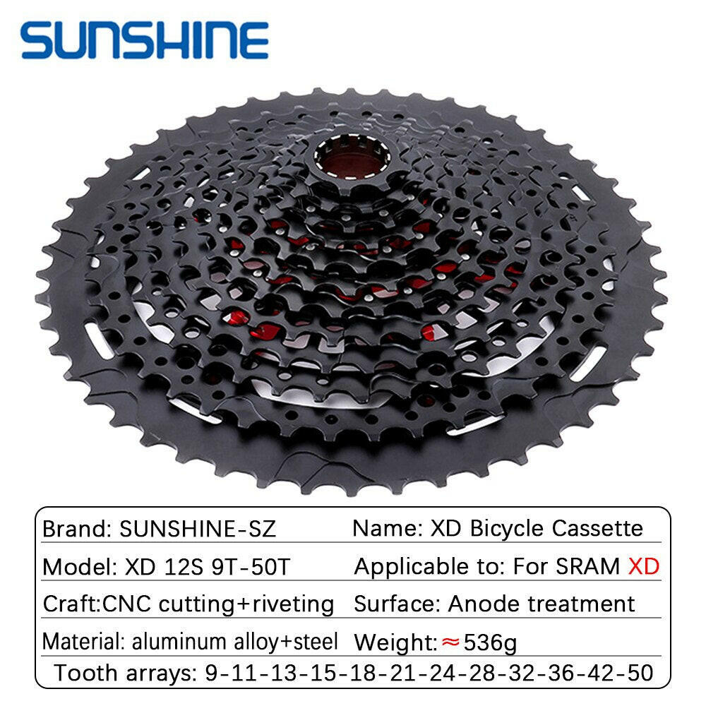 SUNSHINE XD Structure Bicycle Cassette 12 Speed 9T-50T Black Mountain