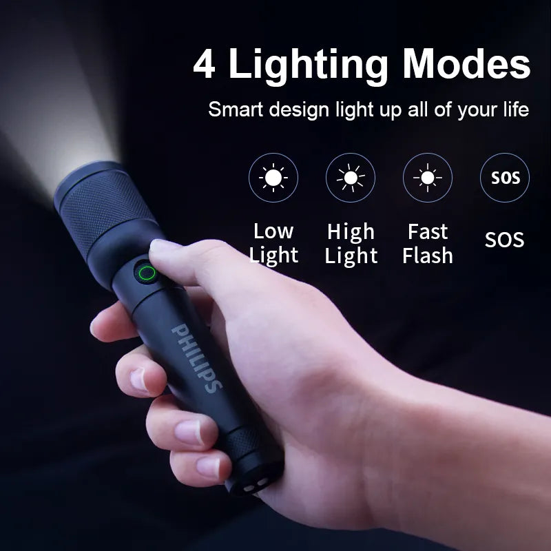 Philips SFL6168 Zoom Flashlight with USB Charging 18650 Battery Portab