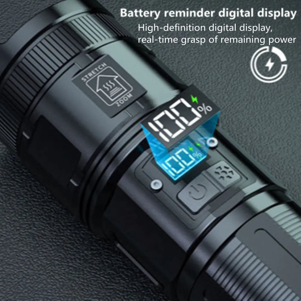 High Power Long Range LED Flashlight With Display COB Tail Light lante