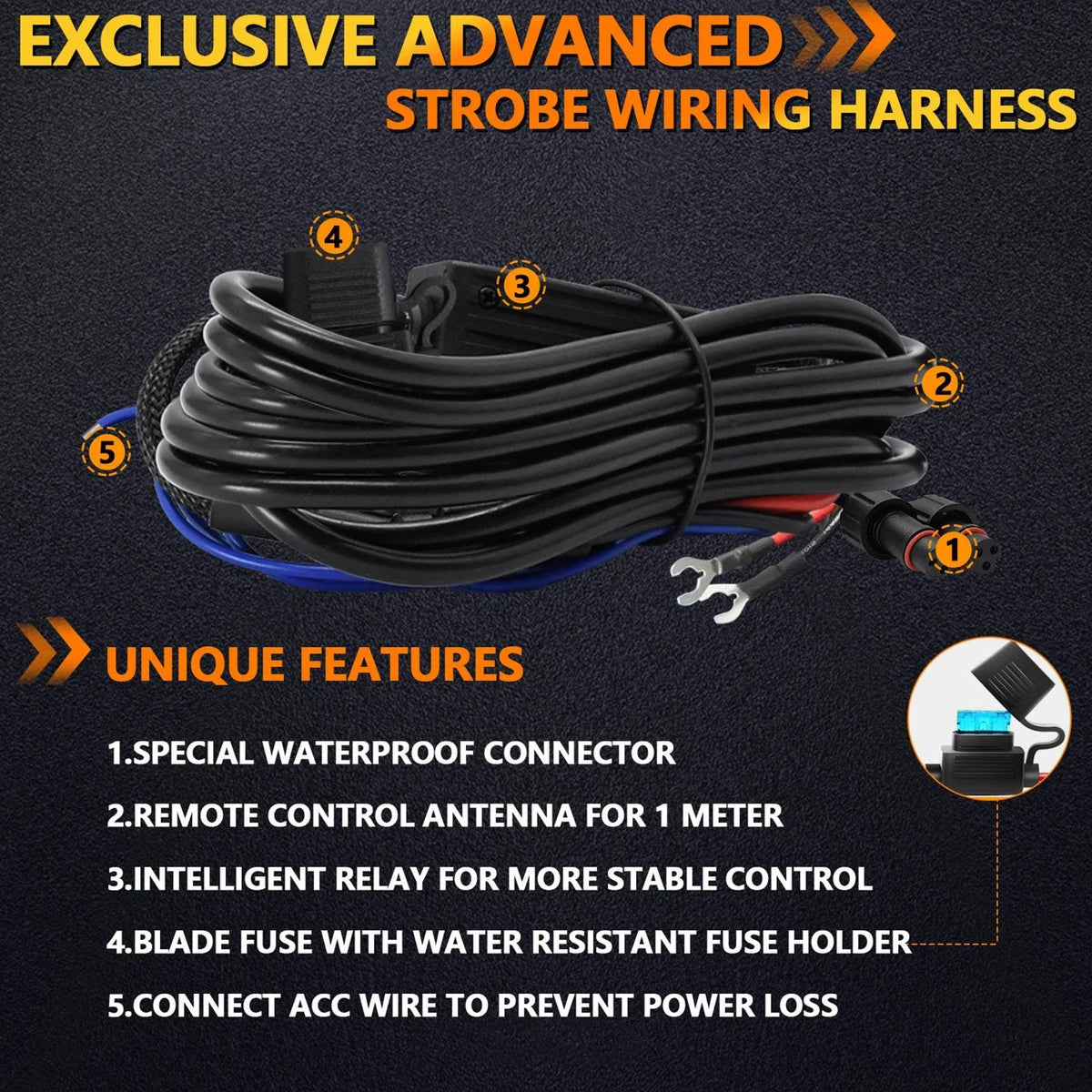 Motorcycle Wiring Harness Kit, 300W 16 AWG Waterproof Connector Wiring ...