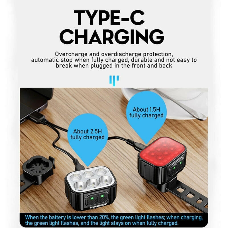 Bicycle Q6 Light Set Bike LED Front Rear Lights USB Charge MTB Road Bi
