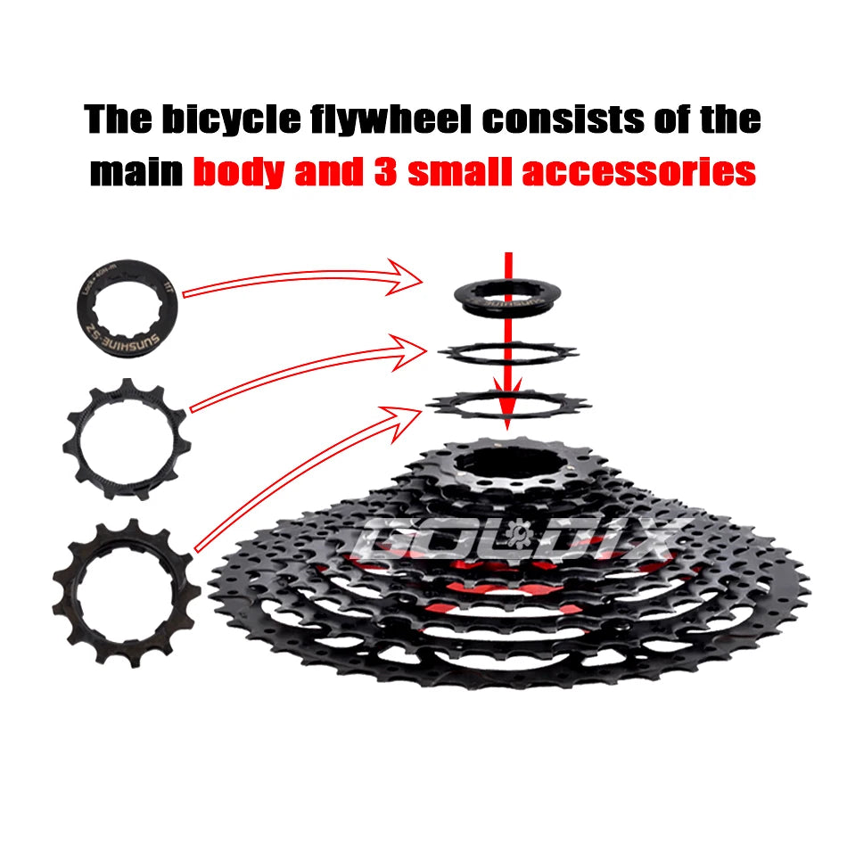 SUNSHINE MTB Cassette 8/9/10/11/12 Speed 40/42/46/50/52T Black K7 Cass