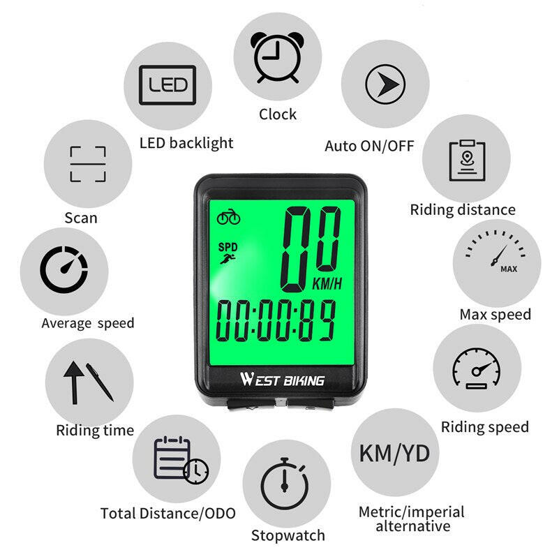 Bicycle Wireless Computer MTB Road Bike Odometer Waterproof With Backl