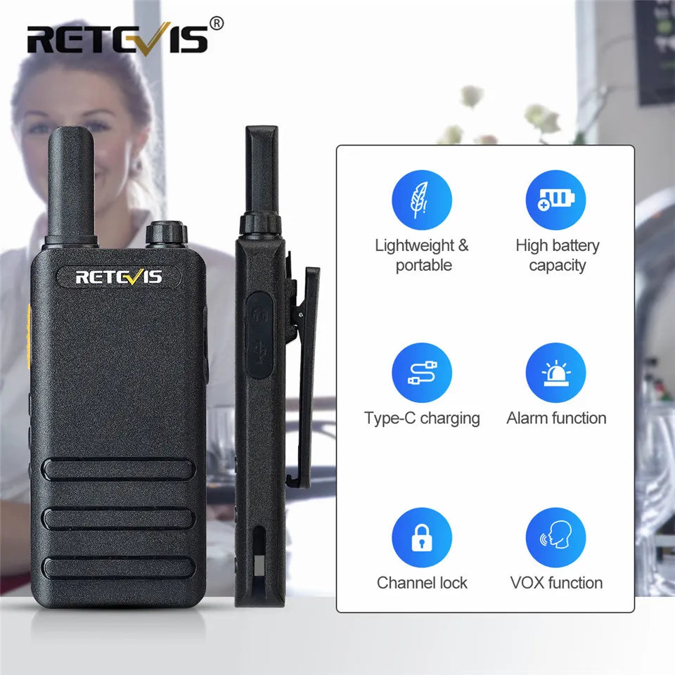 15mm Ultra-thin Mini Walkie Talkie Retevis RT622P Type C Charge VOX Wa