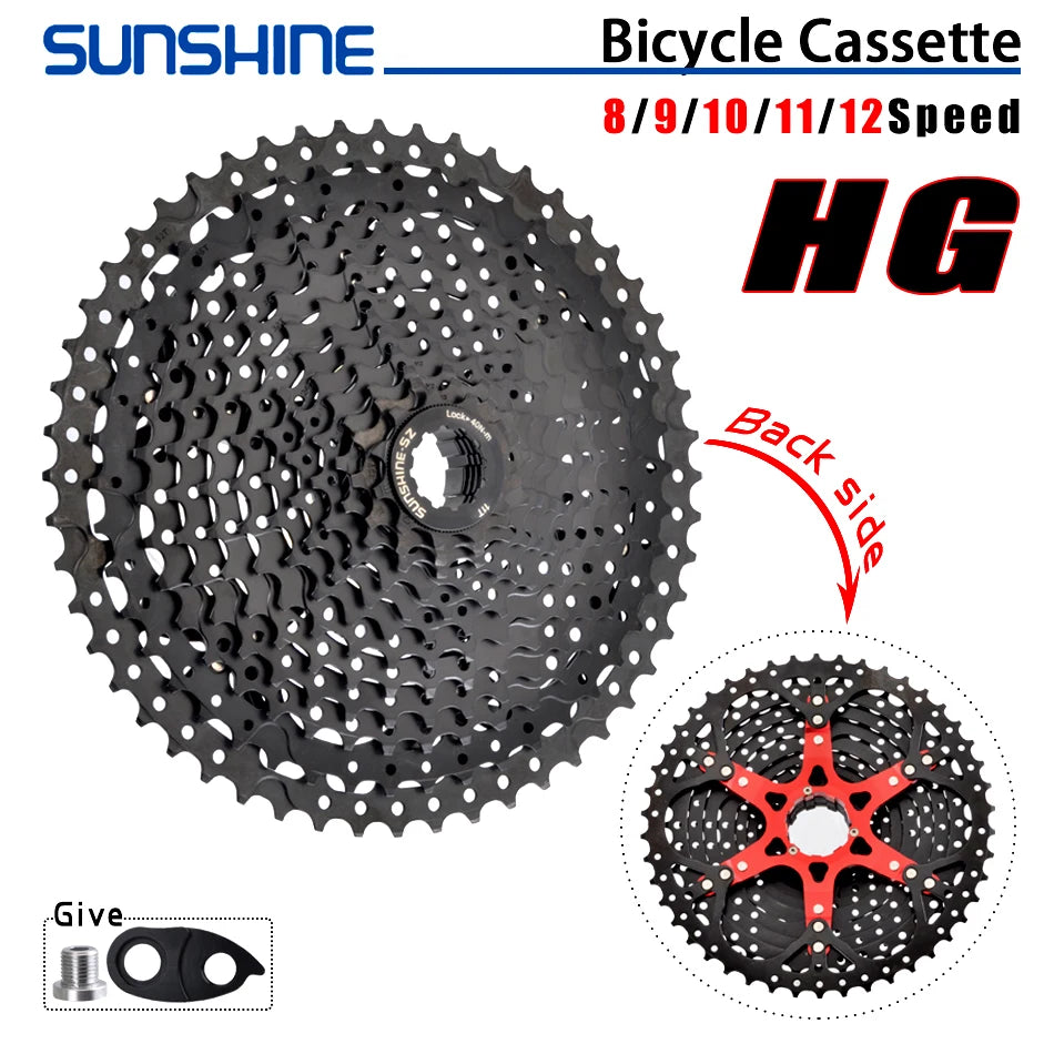 SUNSHINE MTB Cassette 8/9/10/11/12 Speed 40/42/46/50/52T Black K7 Cass
