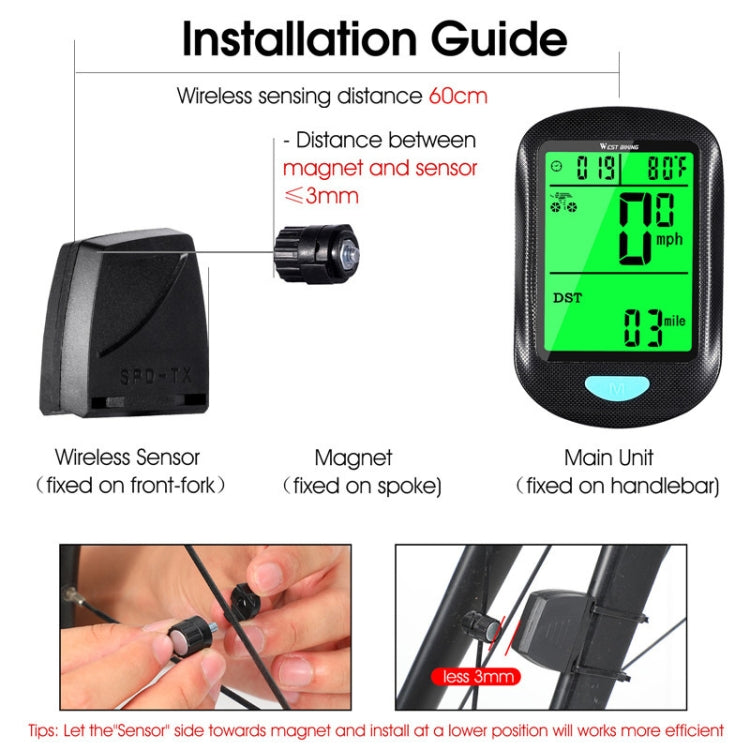 WEST BIKING Mountain Road Bike Wireless Code Meter Multi-Function Inte