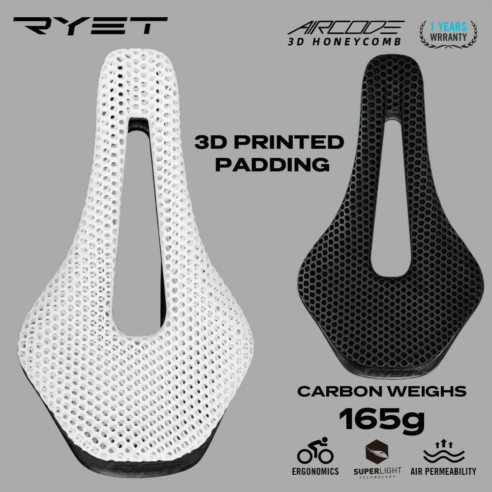 RYET 3D Printed Bicycle Saddle Ultralight Carbon Fiber Hollow Comfortable Breathable MTB Gravel ...