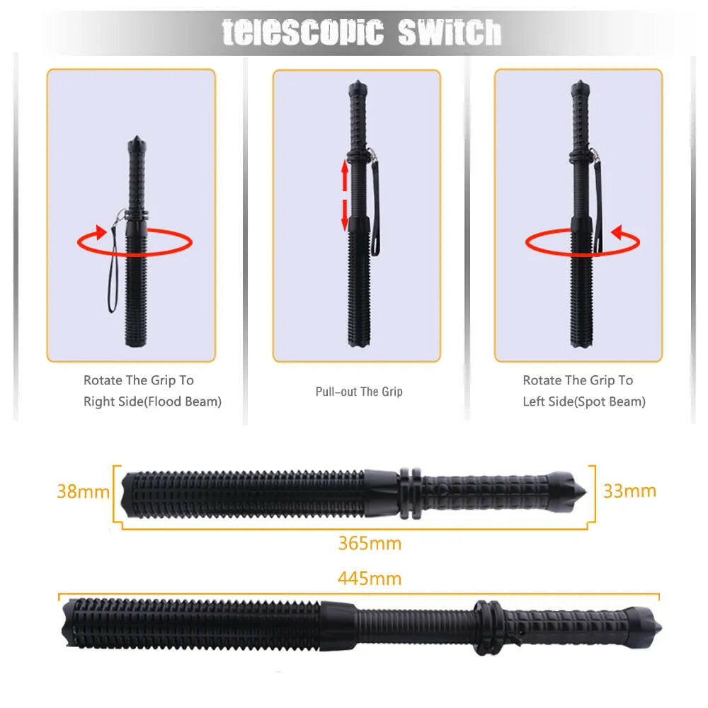 Retractable Self-defense LED Flashlight Rechargeable Torch Lamp ...