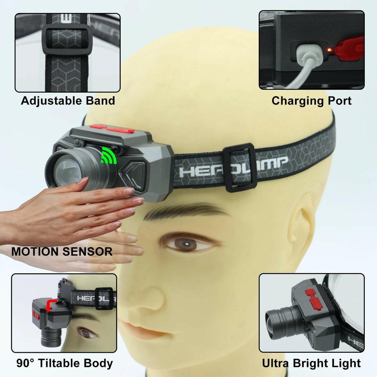 Zoom Rechargeable Flashlight LED Headlights High Power Sensor Light ...
